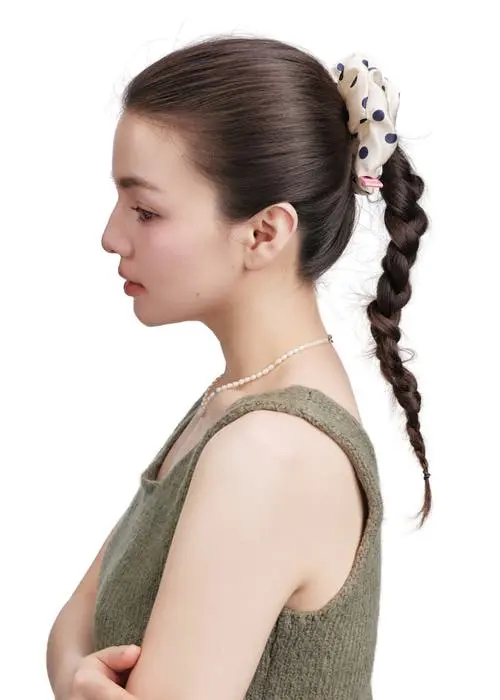 OLAH Polka Dot Silk Scrunchie - White
