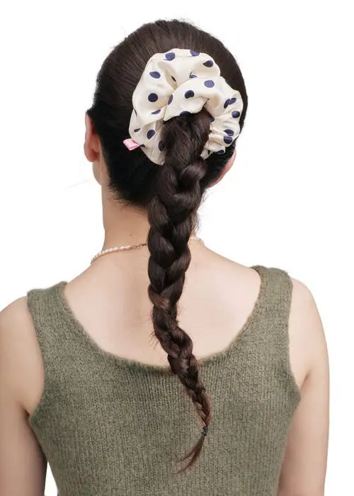 OLAH Polka Dot Silk Scrunchie - White