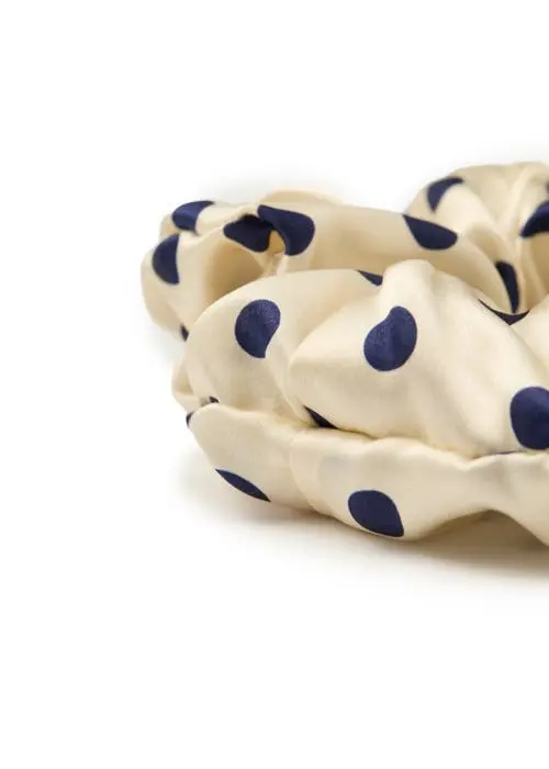 OLAH Polka Dot Silk Scrunchie - White