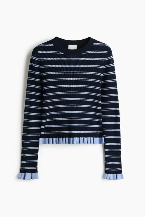 H&M Ruffle-trimmed Rib-knit Top