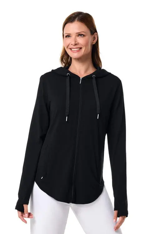 Coolibar Lumaleo Organic Cotton Zno Zip-up Hoodie - Black