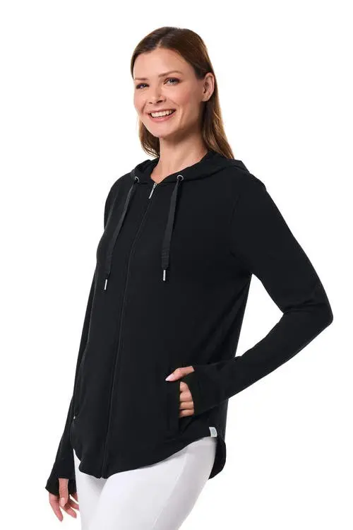 Coolibar Lumaleo Organic Cotton Zno Zip-up Hoodie - Black