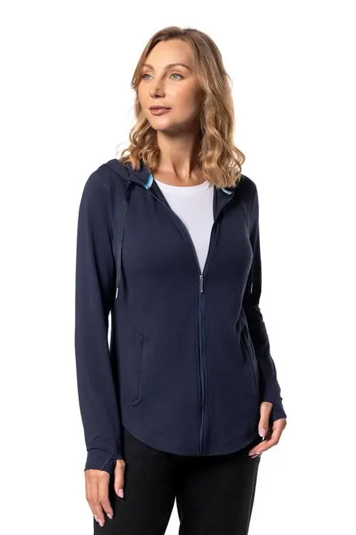 Coolibar Lumaleo Organic Cotton Zno Zip-up Hoodie - Navy