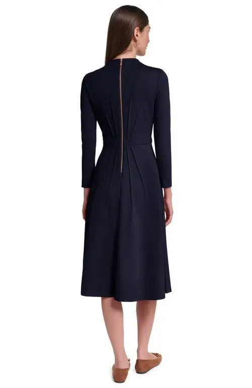 Halston Long Sleeve Knit Midi Dress With Hardware - Deep Navy