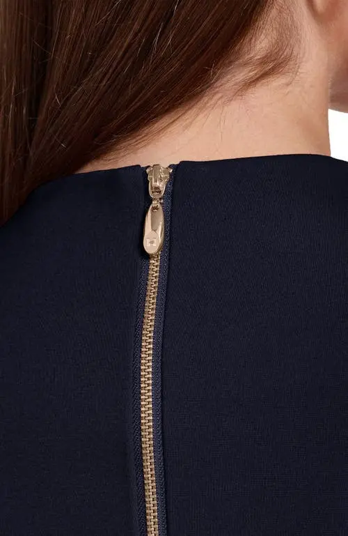 Halston Long Sleeve Knit Midi Dress With Hardware - Deep Navy