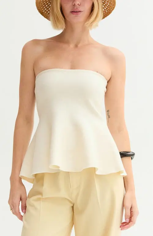 CRESCENT Jacquard Knit Peplum Strapless Top - Cream