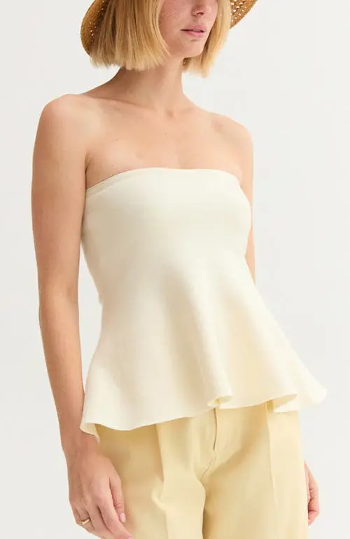 CRESCENT Jacquard Knit Peplum Strapless Top - Cream