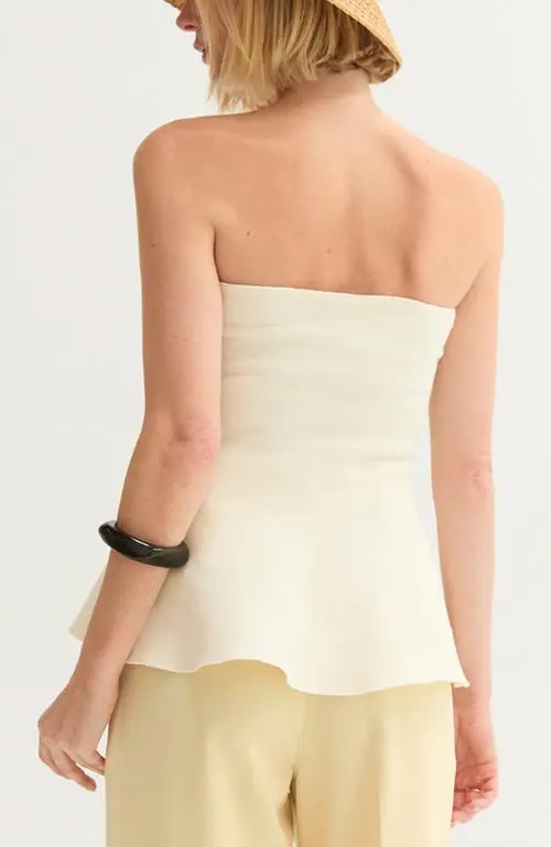 CRESCENT Jacquard Knit Peplum Strapless Top - Cream