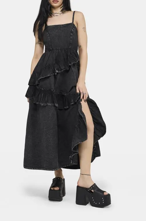 DISTURBIA Corvina Fitted Bodice Ruffled Midi Dress