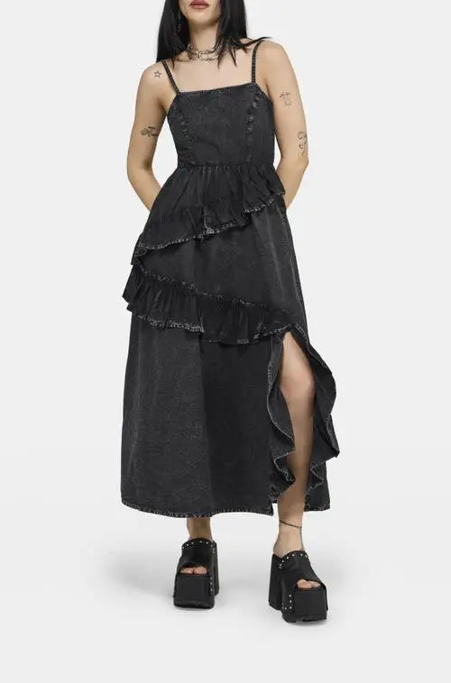 DISTURBIA Corvina Fitted Bodice Ruffled Midi Dress