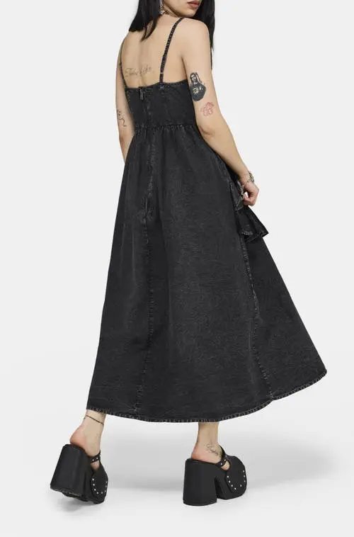 DISTURBIA Corvina Fitted Bodice Ruffled Midi Dress