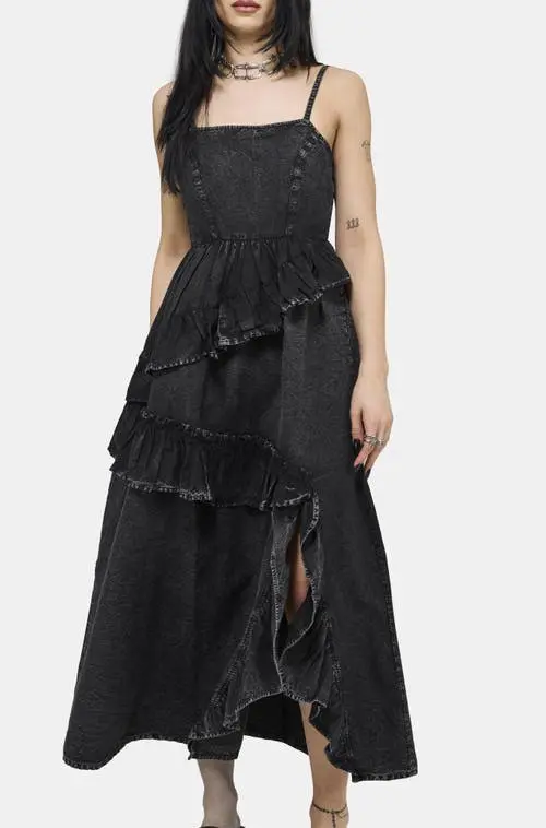 DISTURBIA Corvina Fitted Bodice Ruffled Midi Dress