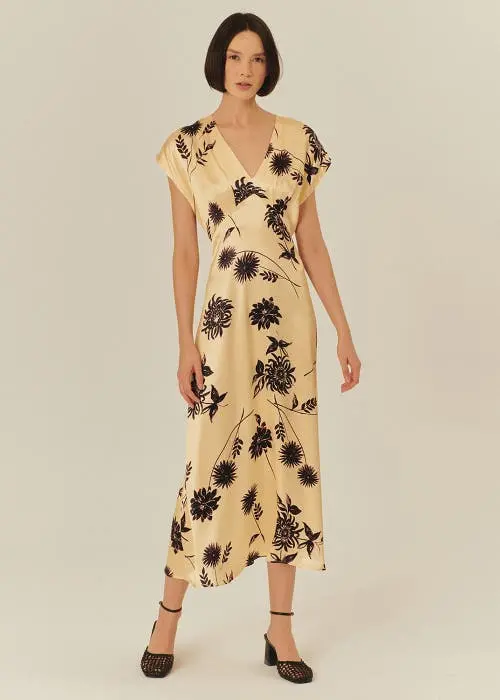 EXQUISE Floral Embroidered Viscose Dress