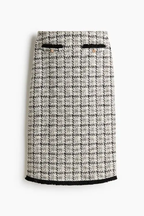 H&M Bouclé-knit Skirt With Fringe