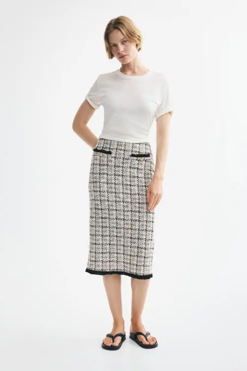 H&M Bouclé-knit Skirt With Fringe