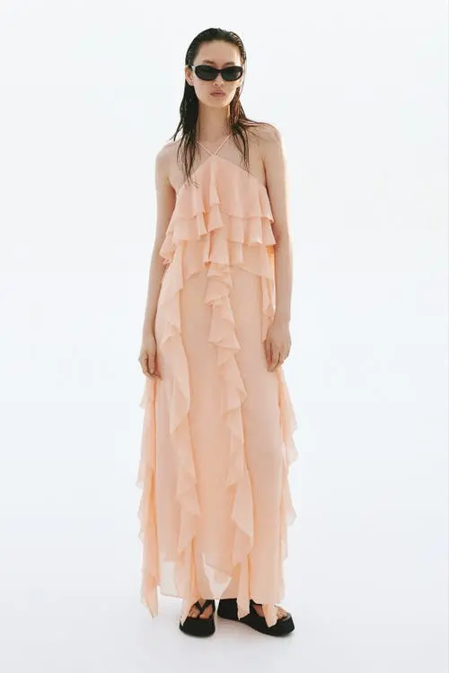 H&M Long Flounced Chiffon Dress