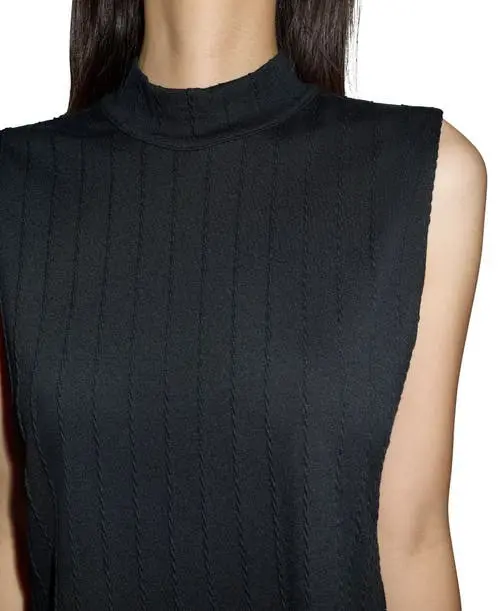 CONVERSE Cable Knit Mock Neck Tank - Converse Black