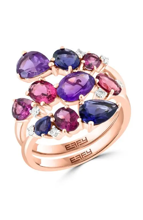 EFFY 14k Rose Gold Multi-gemstone Diamond Cluster Ring - 14k Gold