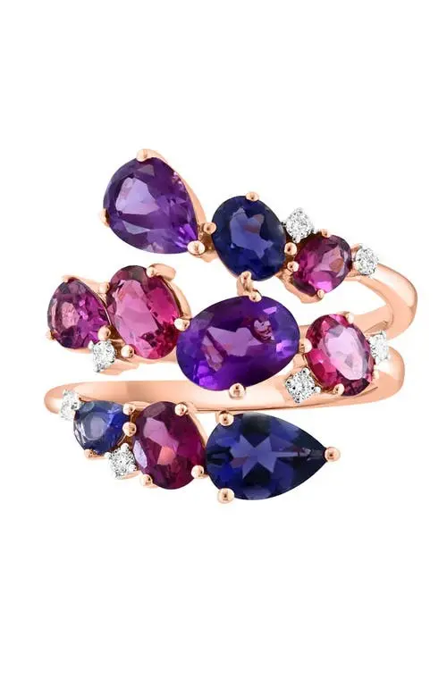 EFFY 14k Rose Gold Multi-gemstone Diamond Cluster Ring