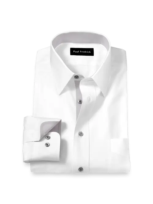 PAUL FREDRICK Cotton Buttondown Collar Broadcloth Classic Contrast Trim Button Cuff Long Sleeve Shirt
