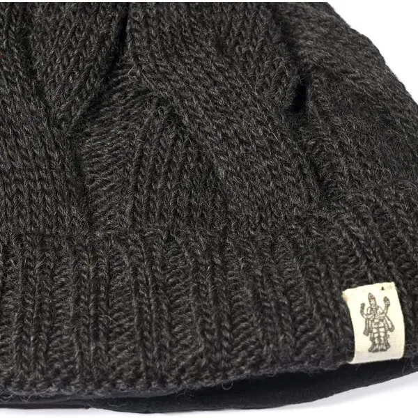 NIRVANNA DESIGNS Hand Knit Wool Cable Beanie - Charcoal