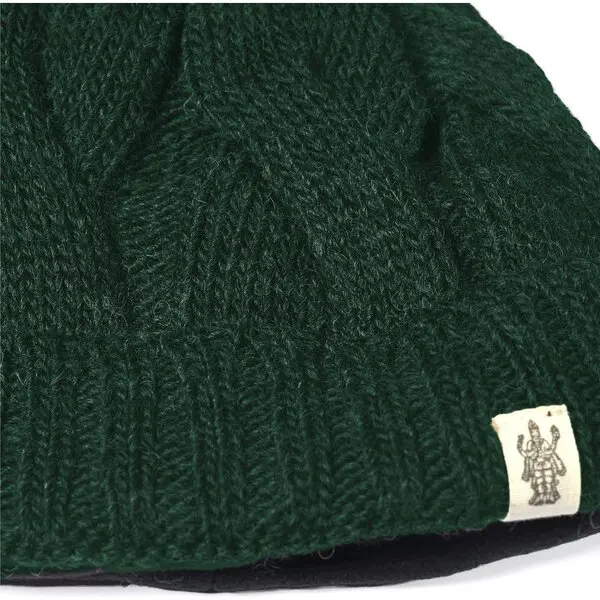 NIRVANNA DESIGNS Hand Knit Wool Cable Beanie - Green