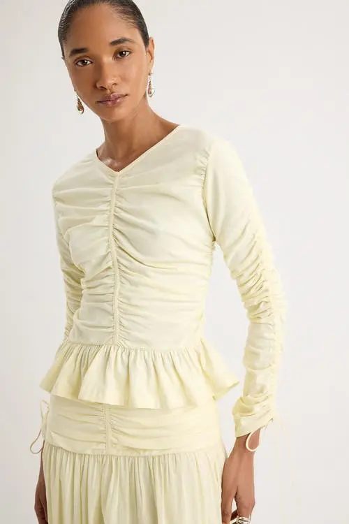 Merlette Arena Ruched Peplum Top With Drawcord Sleeves
