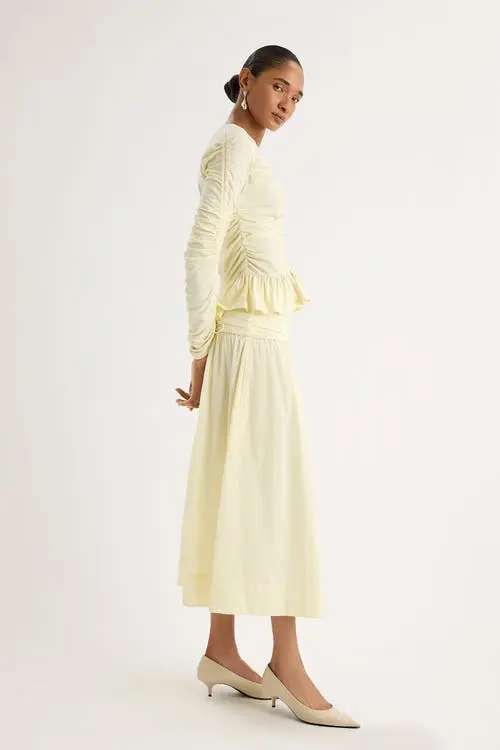 Merlette Arena Ruched Peplum Top With Drawcord Sleeves