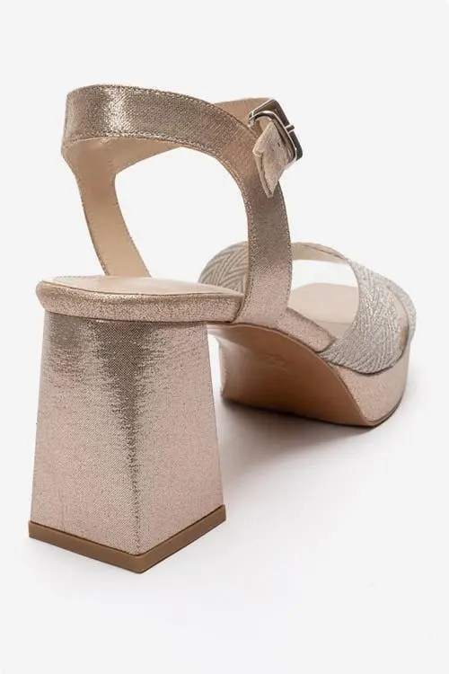 PROLOGUE SHOES Bavena Platform Block Heel Sandal - Gold