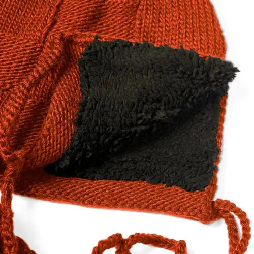 NIRVANNA DESIGNS Hand Knit Wool Nest Hat With Shearling Lining - Rust