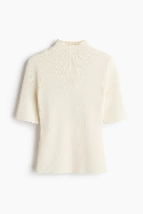 H&M Lyocell-blend Rib-knit Mock Turtleneck Top - Cream