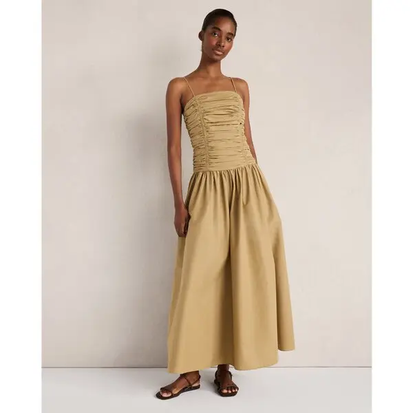 HAVEN WELL WITHIN Organic Cotton Poplin Ruched Bodice Maxi Dress - Truffle
