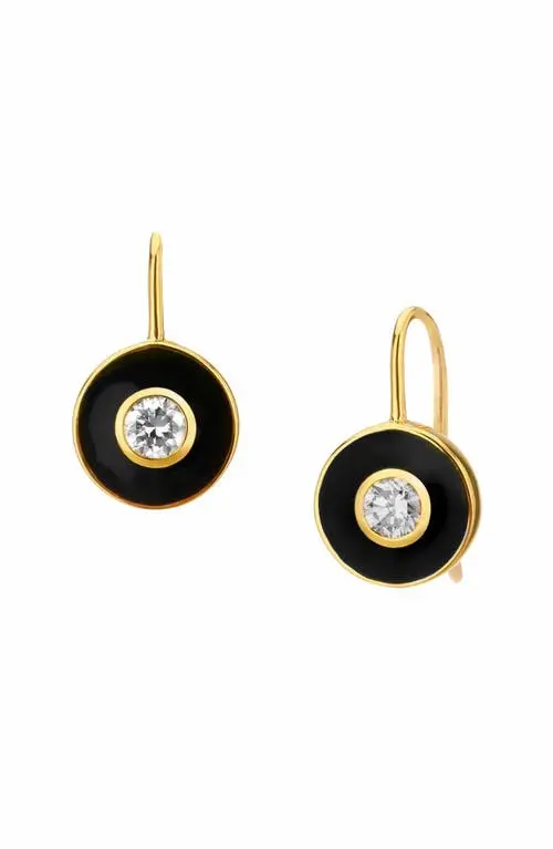 SYNA JEWELS 18k Yellow Gold Enamel And Diamond Disc Earrings - Black