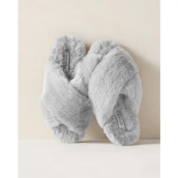 HAVEN WELL WITHIN Faux Fur Criss-cross Slippers - Arctic Stone