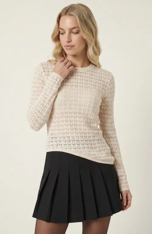 MODENAIRE Textured Sheer Knit Top With Asymmetrical Hem - Cream
