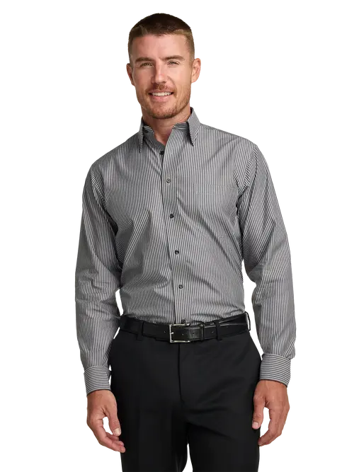 PAUL FREDRICK Cotton Point Collar Poplin Classic Contrast Trim Button Cuff Long Sleeve - Black