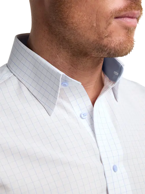 PAUL FREDRICK Cotton Buttondown Collar Broadcloth Classic Contrast Trim Button Cuff Long Sleeve Shirt - White Multi