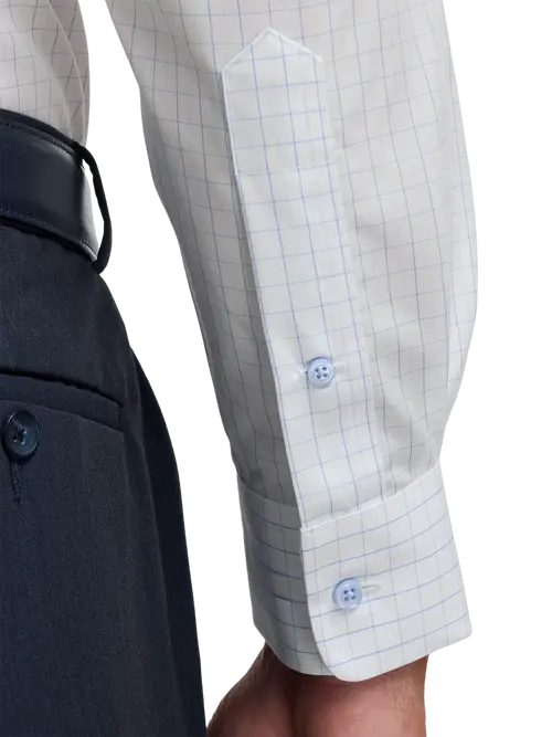 PAUL FREDRICK Cotton Buttondown Collar Broadcloth Classic Contrast Trim Button Cuff Long Sleeve Shirt - White Multi