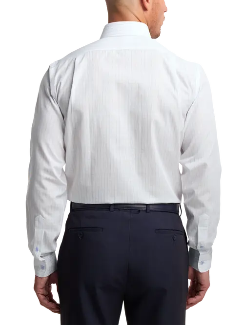 PAUL FREDRICK Cotton Buttondown Collar Broadcloth Classic Contrast Trim Button Cuff Long Sleeve Shirt - White Multi