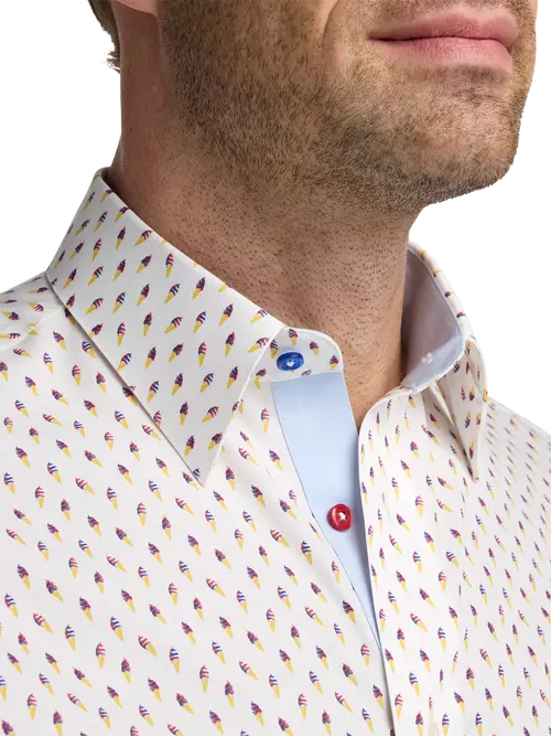 PAUL FREDRICK Cotton Point Collar Poplin Classic Contrast Trim Button Cuff Long Sleeve - White/blue