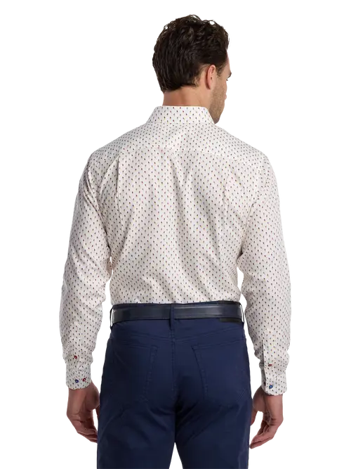 PAUL FREDRICK Cotton Point Collar Poplin Classic Contrast Trim Button Cuff Long Sleeve - White/blue