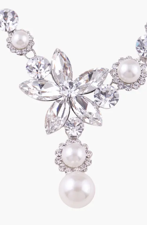 MODENAIRE Flower Pearl Drop Necklace And Earrings Set