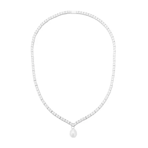 UNTAMED PETALS Aura Crystal Necklace With Pearl Drop - Metallic Silver