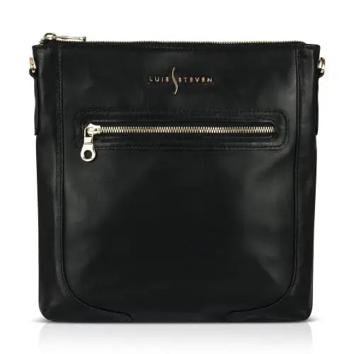 LUIS STEVEN Sienna Crossbody Bag In Italian Pebble Leather - Black