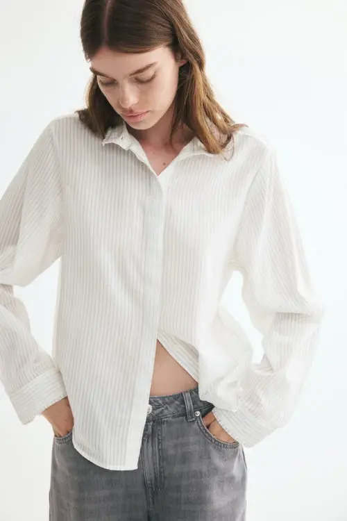 H&M Ruffle-trimmed Stand-up Collar Shirt