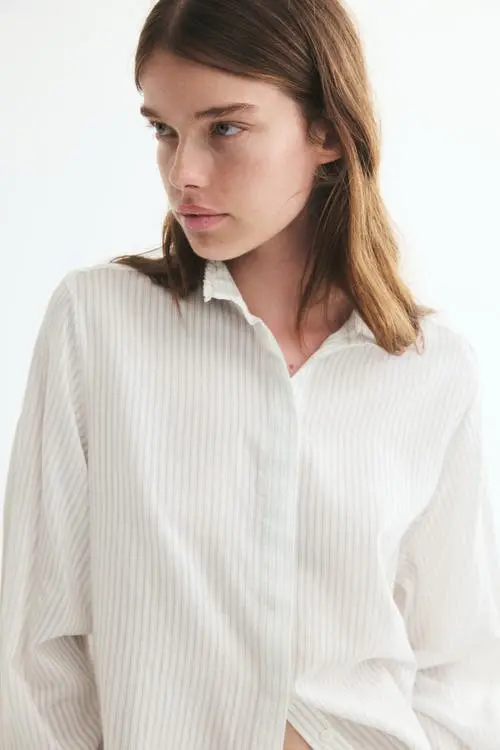 H&M Ruffle-trimmed Stand-up Collar Shirt