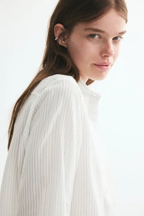 H&M Ruffle-trimmed Stand-up Collar Shirt