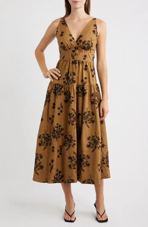 Moon River Embroidered Sleeveless V-neck Midi Dress