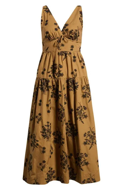 Moon River Embroidered Sleeveless V-neck Midi Dress