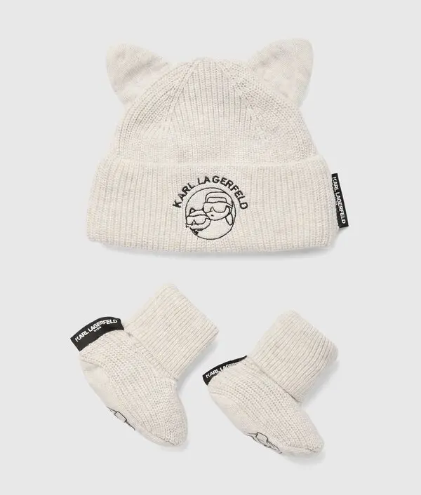 Karl Lagerfeld Baby Ikon Beanie And Booties Set - Beige
